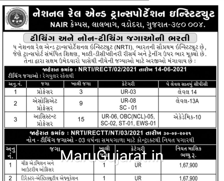 National Rail and Transportation Institute (NRTI) Recruitment for ...