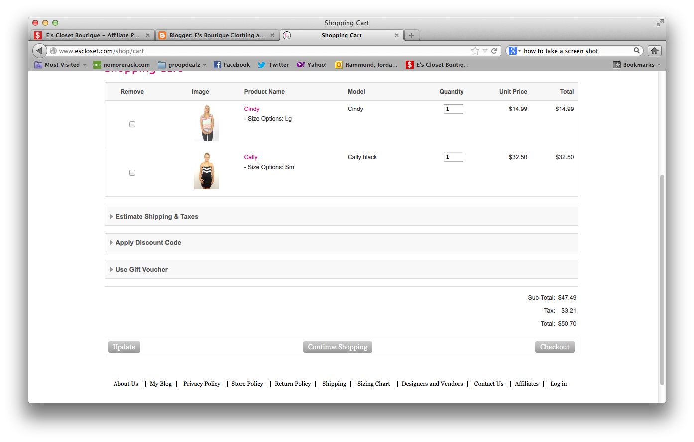 E's Boutique Clothing and Accessories! : Using discount code at checkout