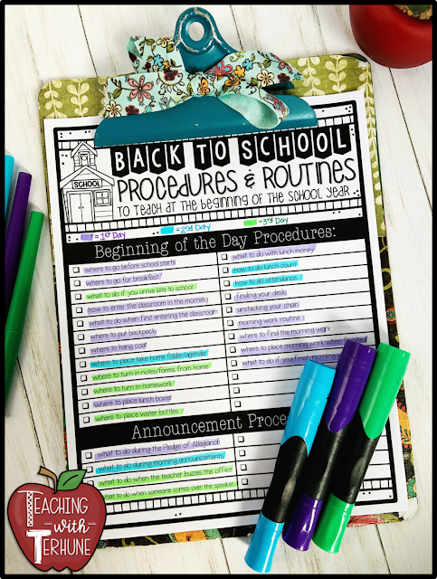 Teaching With Terhune: Back to School Classroom Procedures and Routines ...