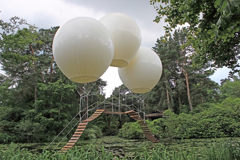 Pont de Singe, The Balloons Hang The Bridge Over The lake In Tatton Park