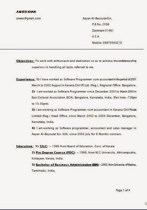 format of resume writing