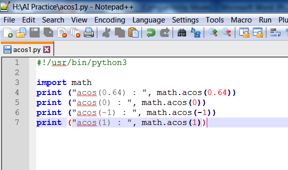 Artificial Intelligence World: Number acos() Method