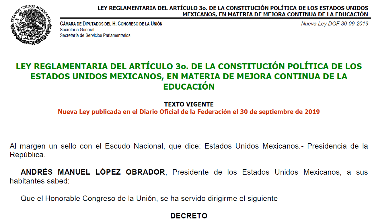 LEY REGLAMENTARIA DEL ARTÍCULO 3o. DE LA CONSTITUCIÓN POLÍTICA DE LOS ...