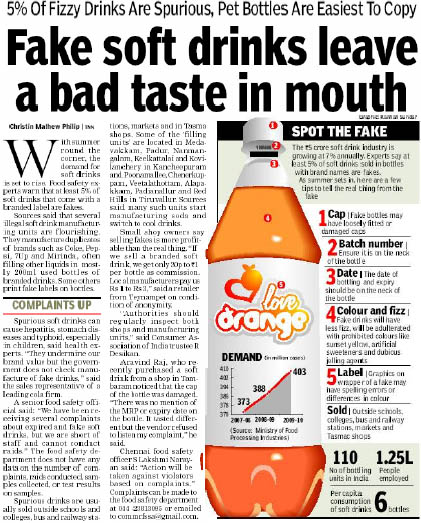FOOD SAFETY LATEST: COMPLAINTS UP - Fake soft drinks leave a bad taste ...
