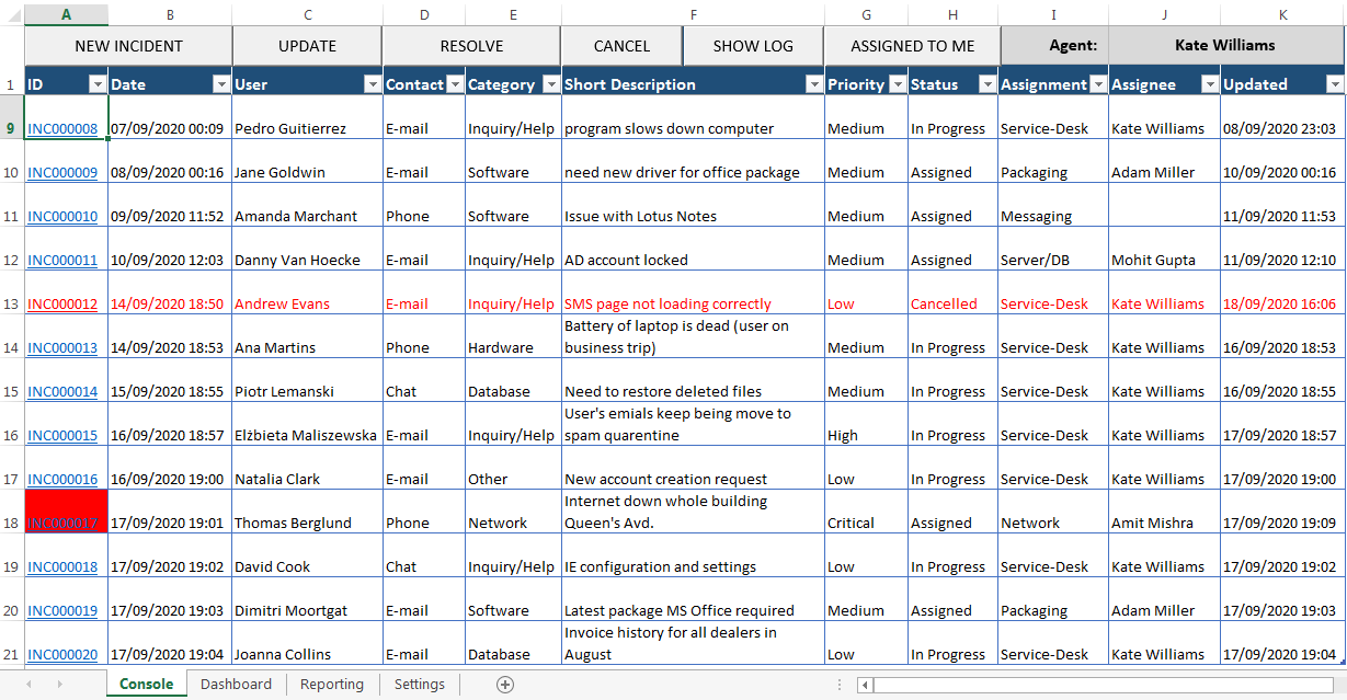 Excel Macro Business: Excel Service-Desk Manager