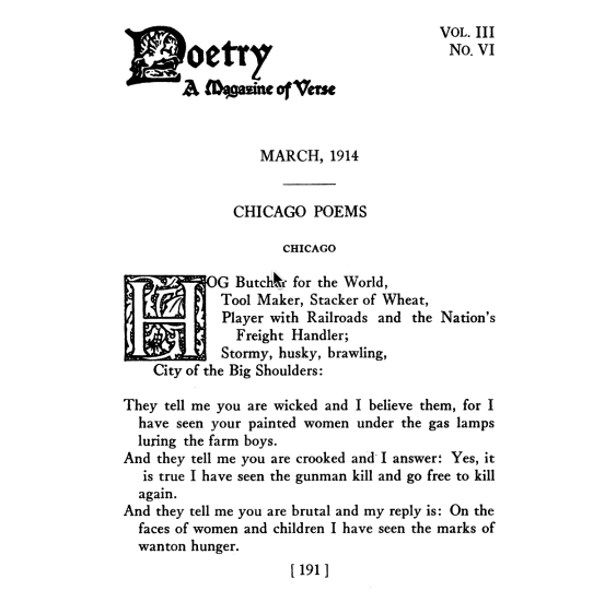 No Time for Poetry?: POTW - Carl Sandburg's Chicago (1914)