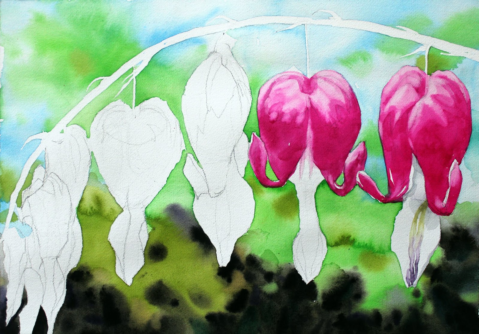 NAMIL ART: [watercolor step by step] Bleeding heart - Flower Landscape ...