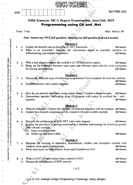 Visvesvaraya Technological University Mca Cbcs Fifth Semester 1617mca452 Programming Using