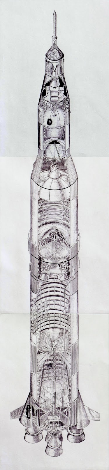 Drawings and sketches while studying: Saturn V (Apollo XI) for Kit