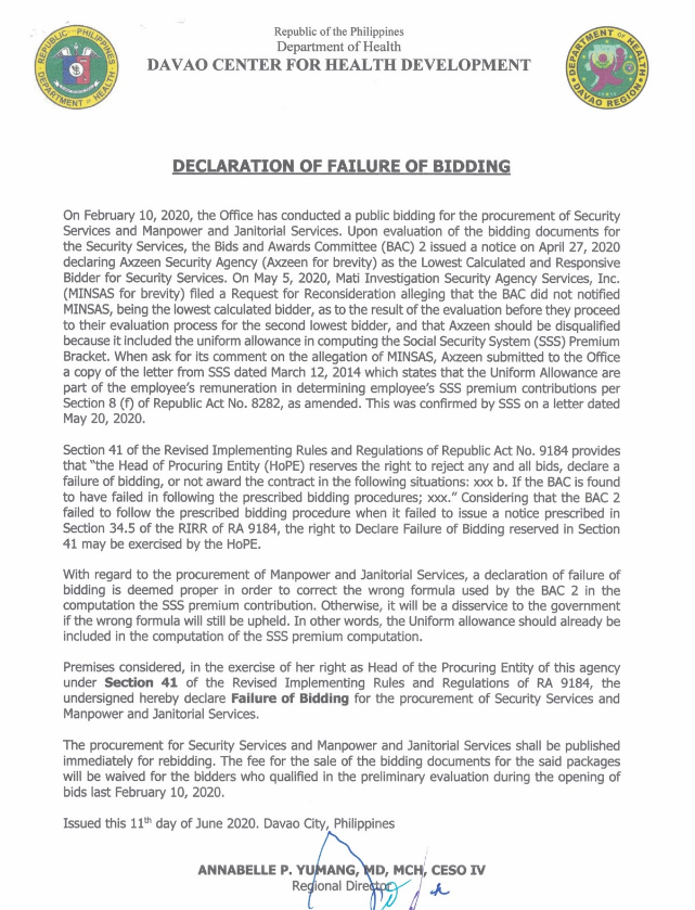 dohro11-procurement: Failure of Bids