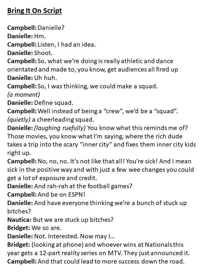 Erin Mason: BTEC Performing Arts: Unit 2: Bring It On - Script