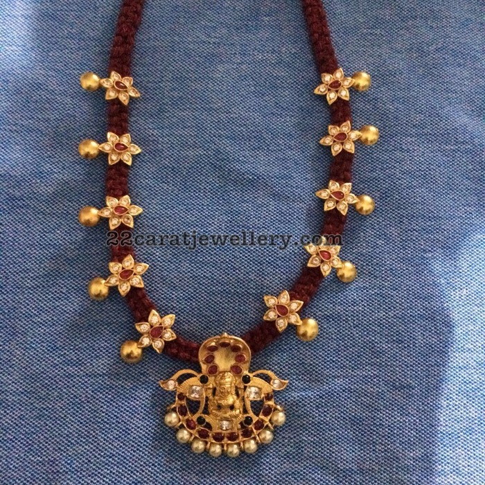 Thread Necklace with Lakshmi Pendant - Jewellery Designs