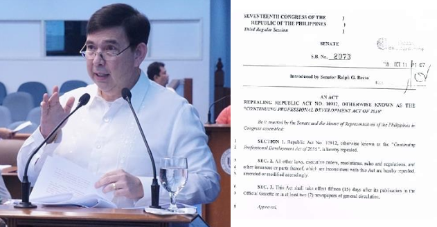 Sen. Ralph Recto withdraw his push to repeal the CPD Law, eyes ...