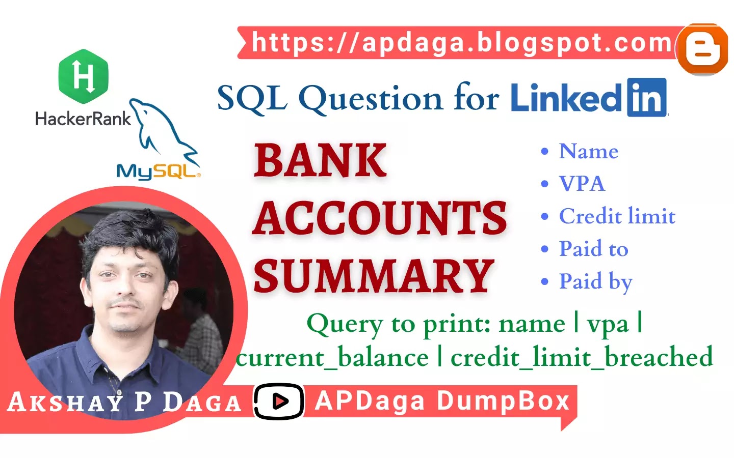 Hackerrank Sql Question For Linkedin Bank Accounts Summary Mysql Solution By Apdaga Tech