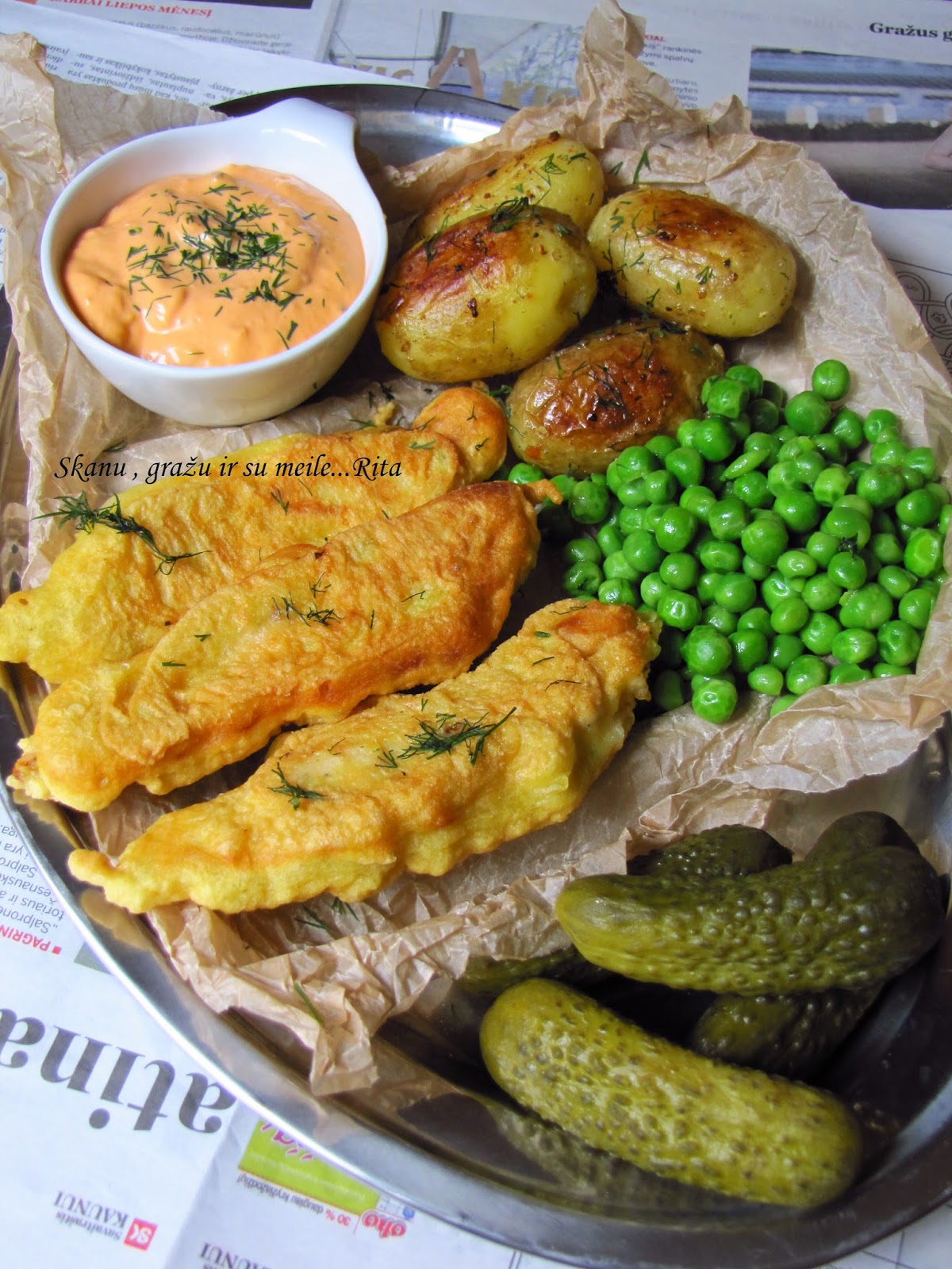 Ritos receptai : Bulvytės ir žuvytės (žuvis alaus tešloje)