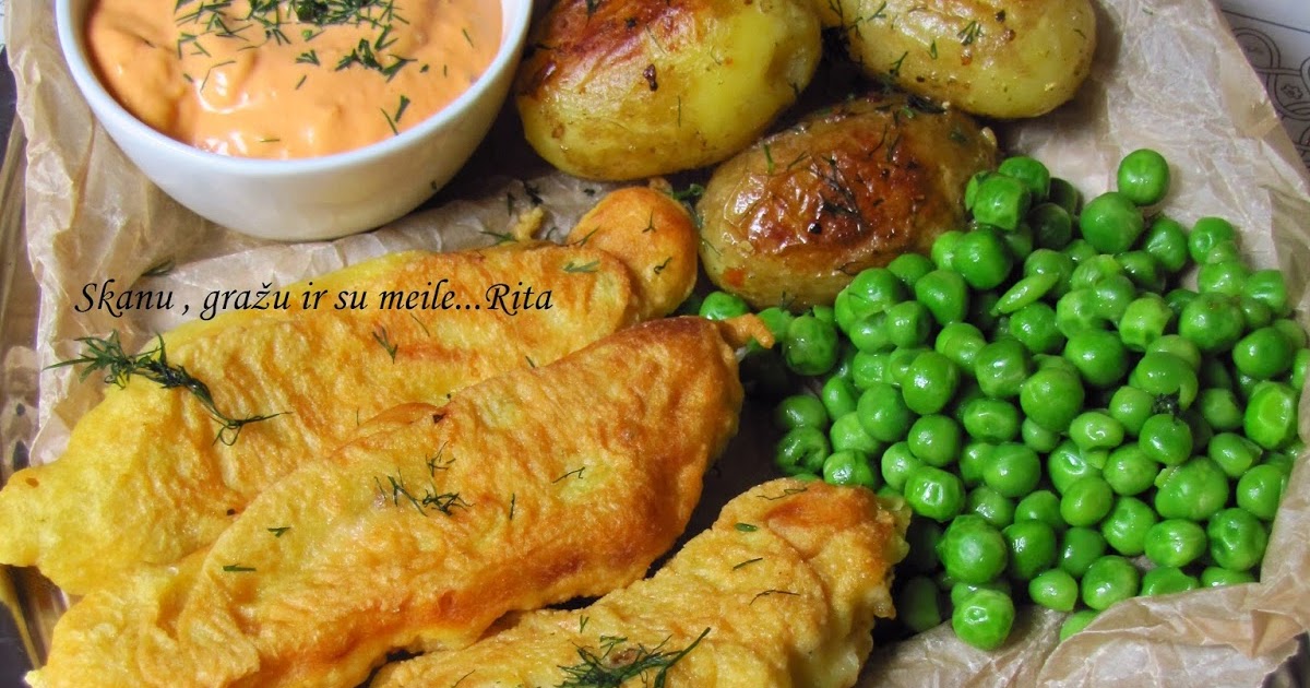 Ritos receptai : Bulvytės ir žuvytės (žuvis alaus tešloje)