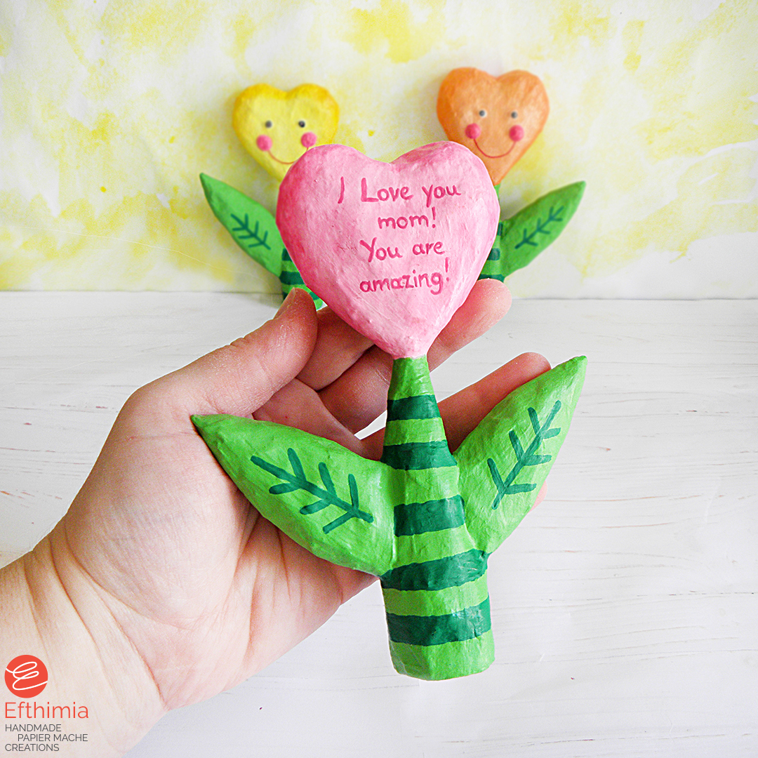 Efthimia: Paper Mache Heart Shaped Happy Flowers