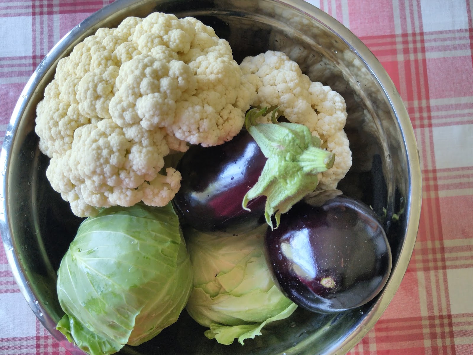 Raised Food: A mix of eggplant cauliflower and cabbage