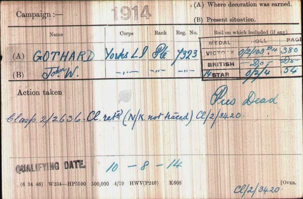 Barnsley Soldiers Remembered: John Willie Gothard 1879-1914