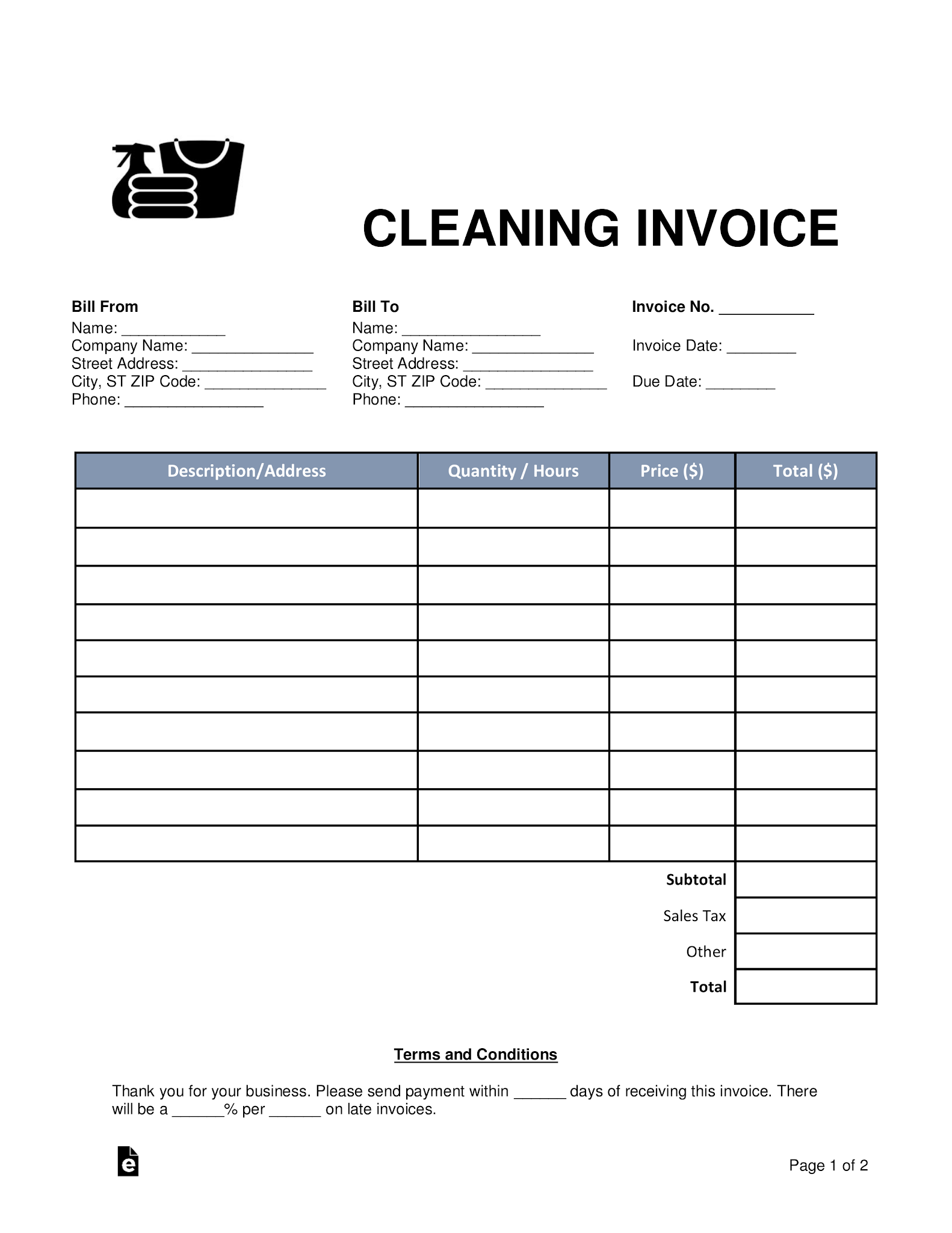 Sample Invoice For House Cleaning Services - Invoice Template