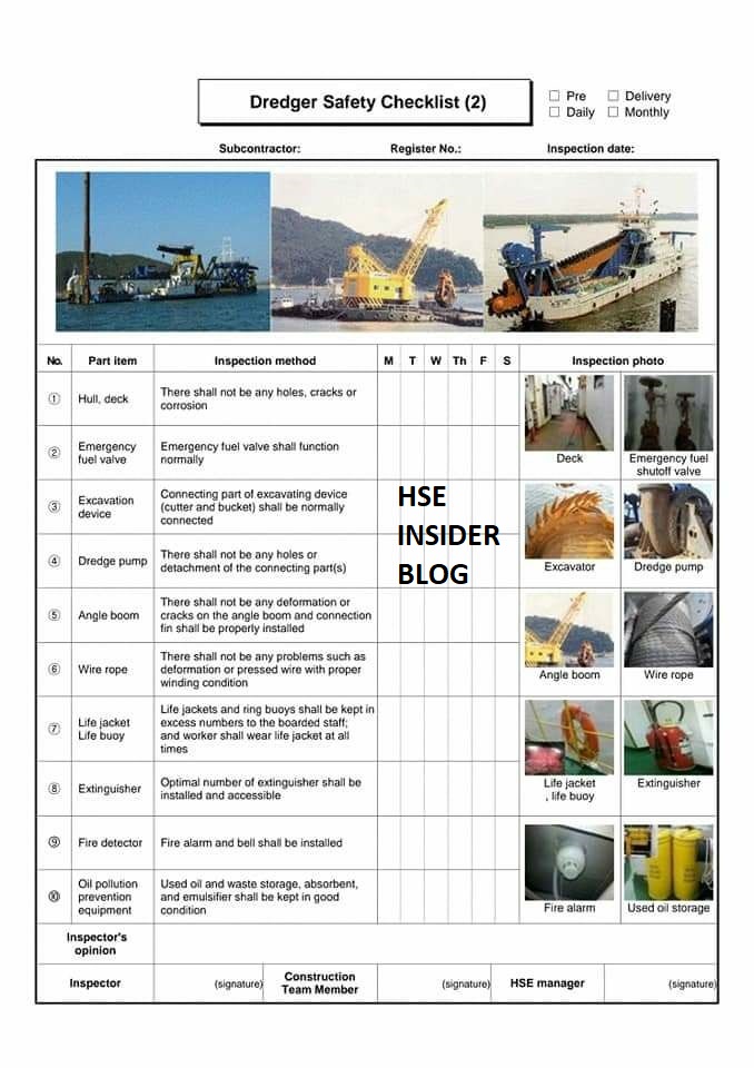 HSE Insider : FLOATING CRANE, BARGE, DREDGER SAFETY CHECKLIST WITH PICTURES
