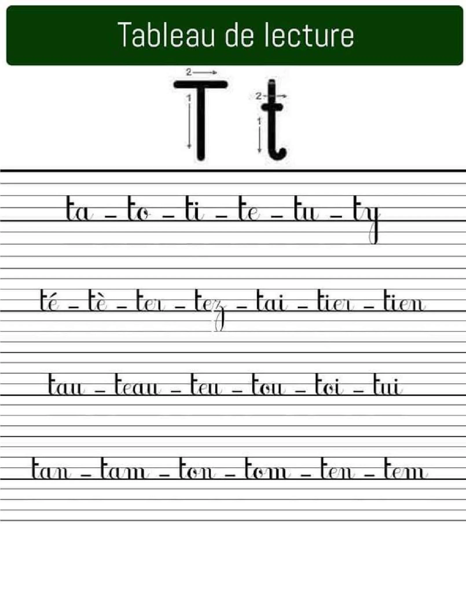 Tableu de Lecture Cursive /t/ - مدونة معلمي