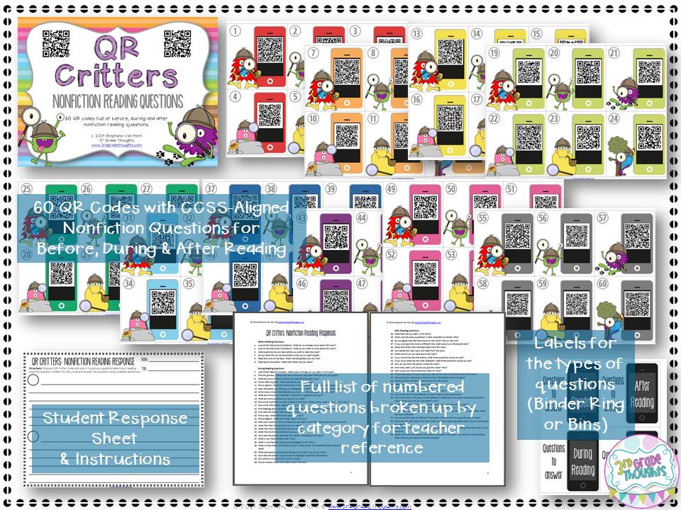 QR Critters: Fiction & Nonfiction Questions for Reading Responses | 3rd ...