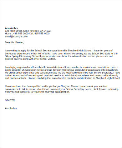 School Secretary Cover Letter Template ~ Resume Letter