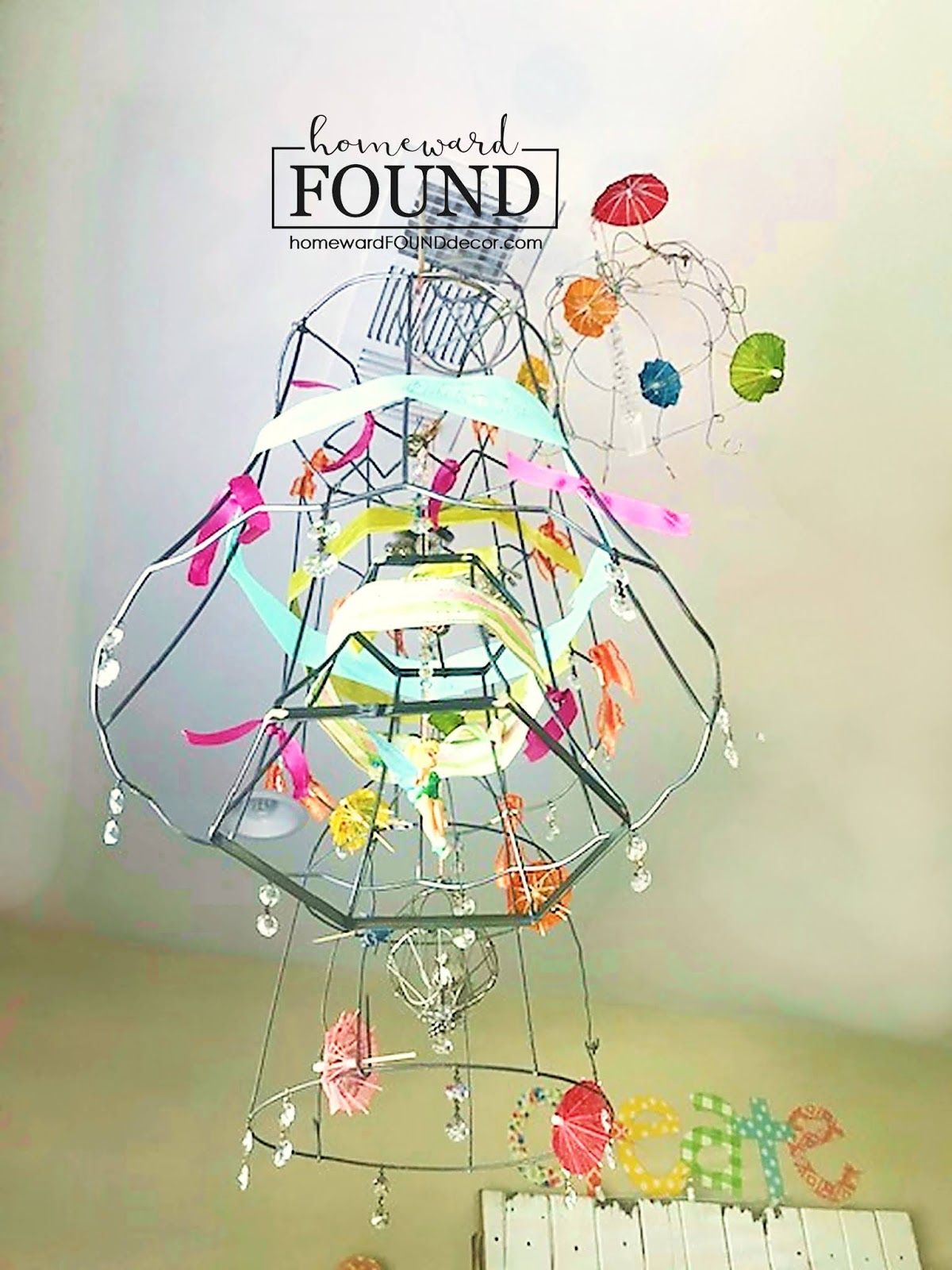 repurposed wire lampshade mobile homeward found decor