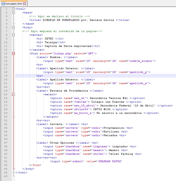 Ejemplo de Formulario HTML