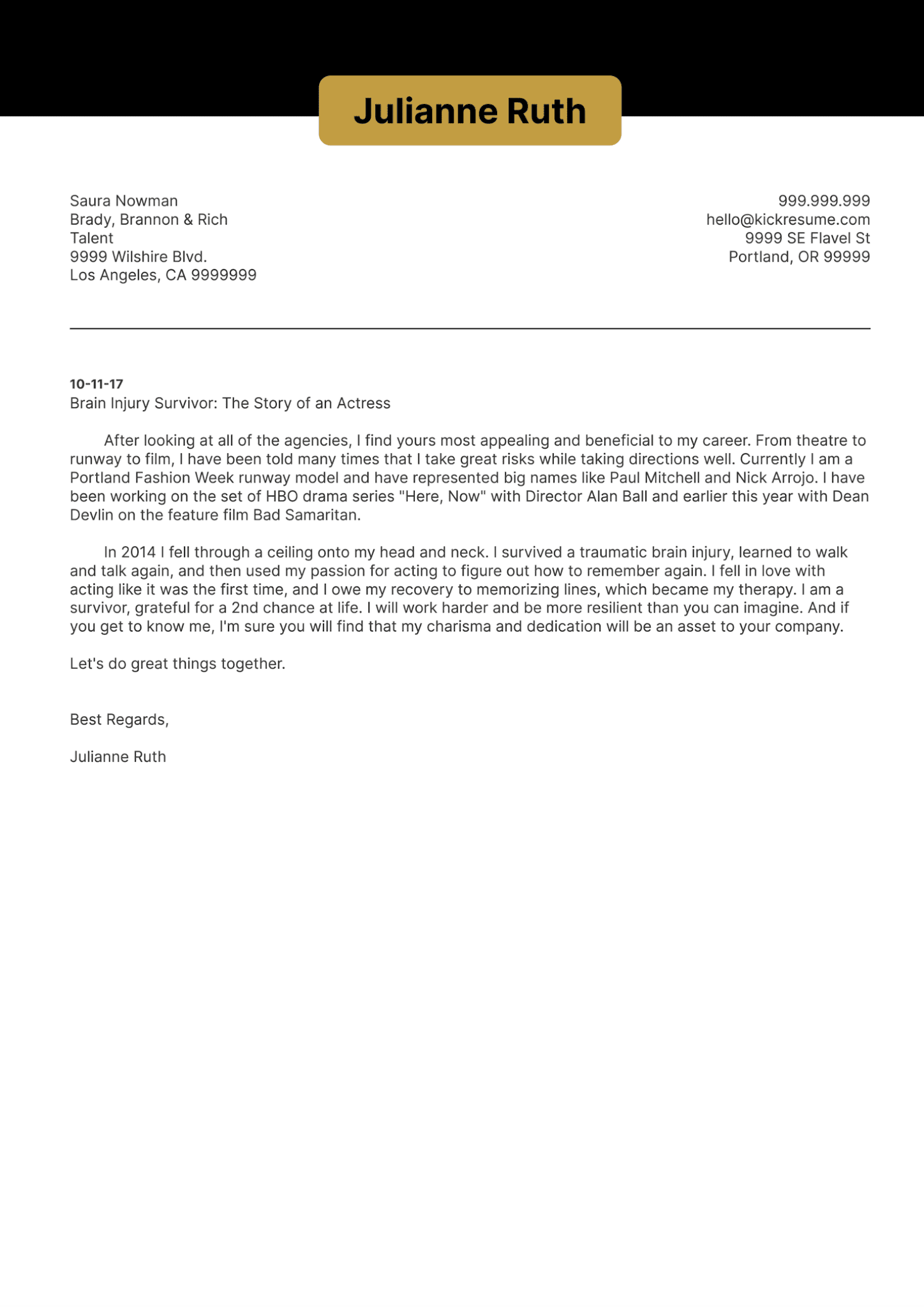 Acting Cover Letter Examples 2018 ~ Resume Letter