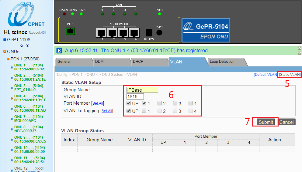 Opnet-OLT ONU configuration