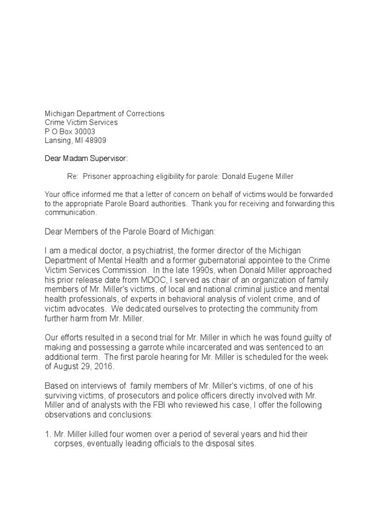 Parole Board Letters ~ Thankyou Letter