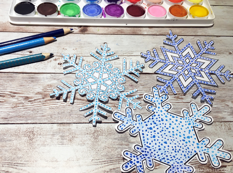 Pointillism Snowflake Art - template included - Messy Little Monster