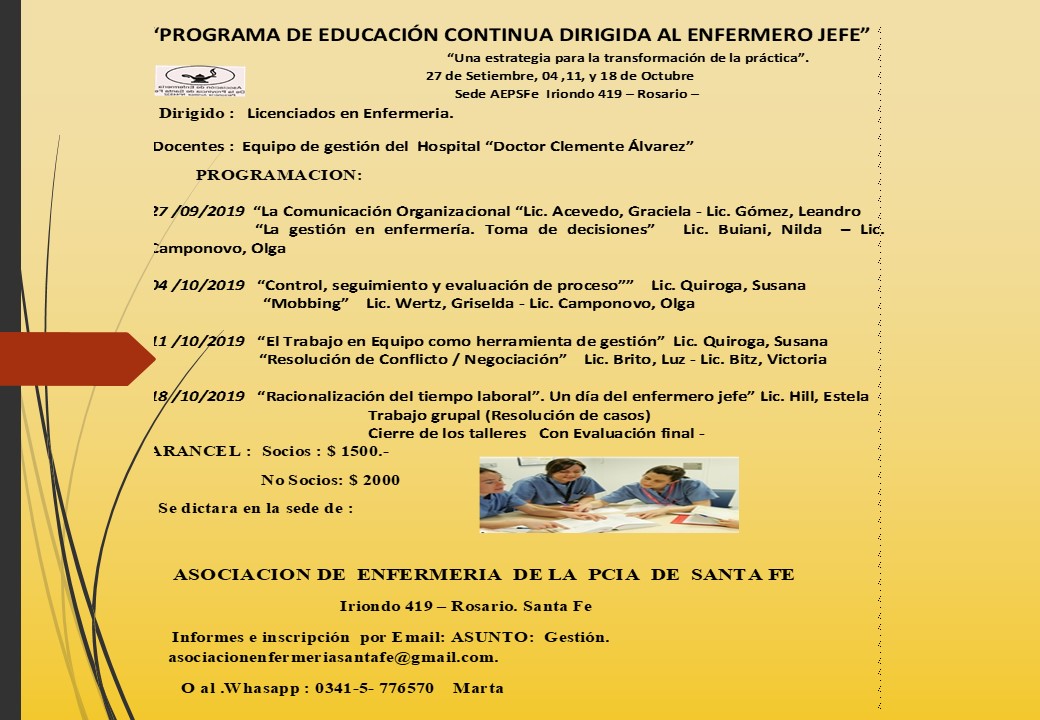 ASOCIACION DE ENFERMERIA DE LA PCIA DE SANTA FE: Gestion: "Programa de ...
