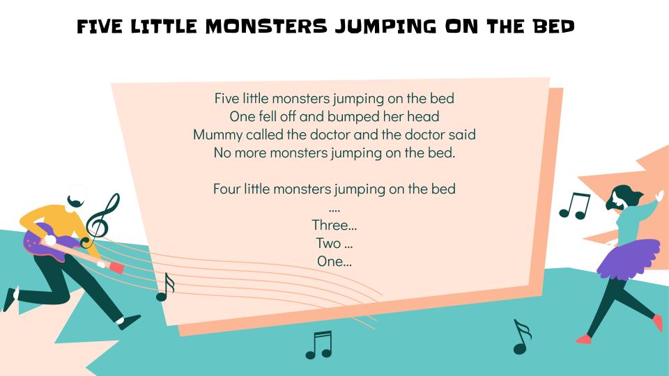 English Pere Casasnovas: 5 LITTLE MONSTERS JUMPING ON THE BED
