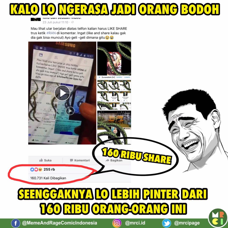 8 Meme 'Ular di Facebook' Ini Sindir Kamu yang Dibodohi Ketik #RAN ...