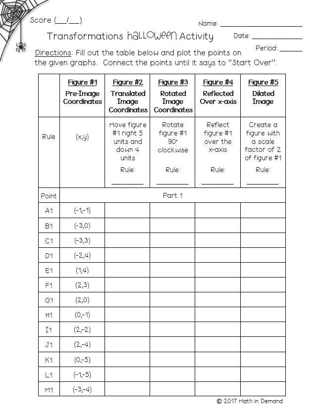 Math in Demand: Transformations Halloween Activity (Reflect, Rotate ...