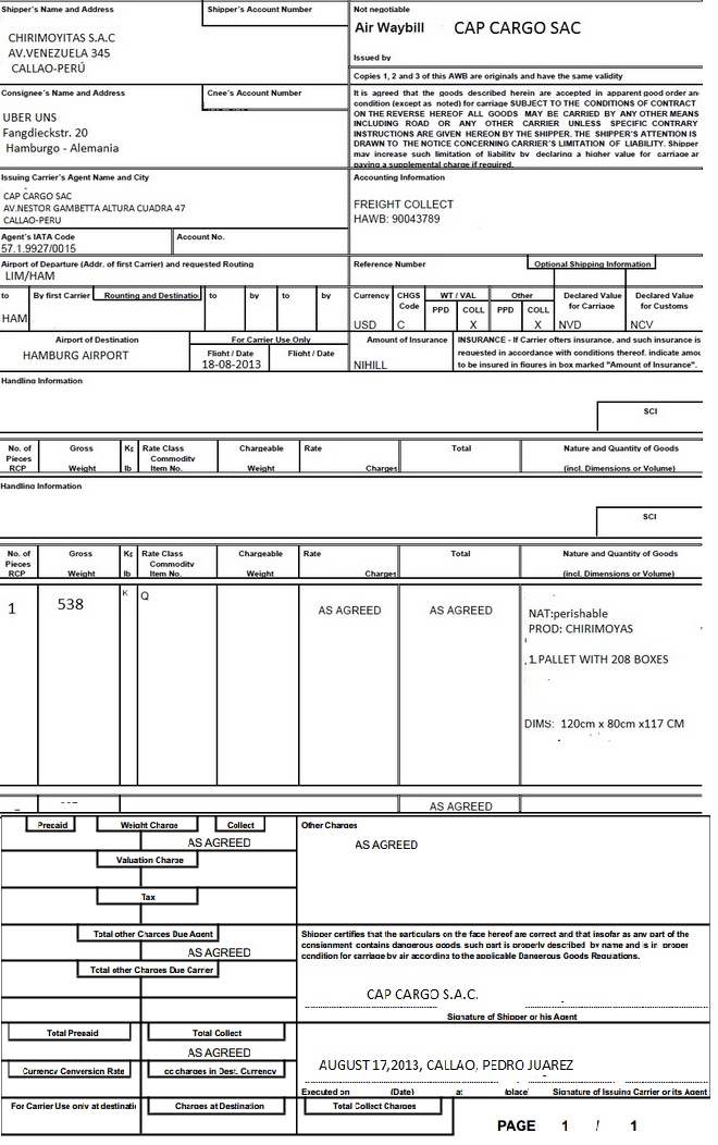 Exportación de la Chirimoya Peruana: DOCUMENTO DE EMBARQUE