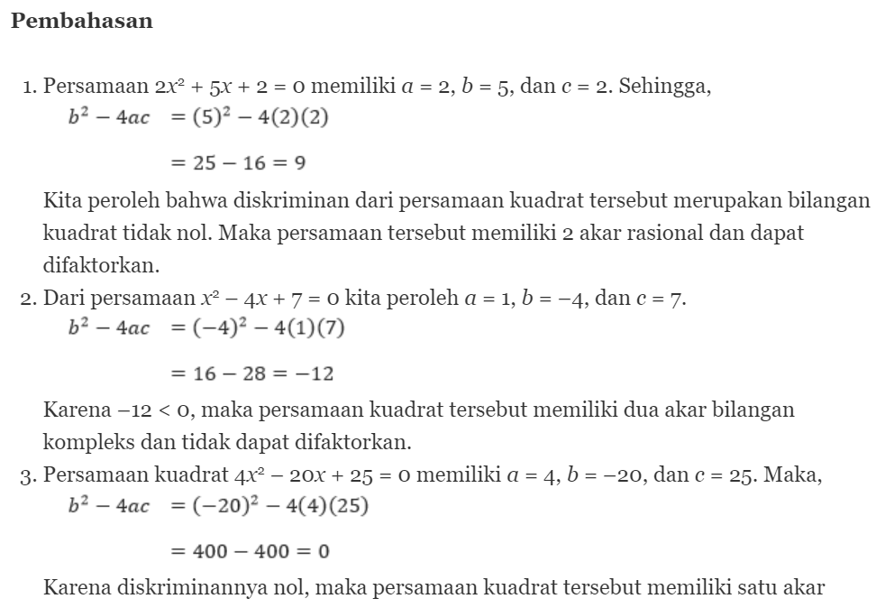 `: Diskriminan ( Persamaan Kuadrat)