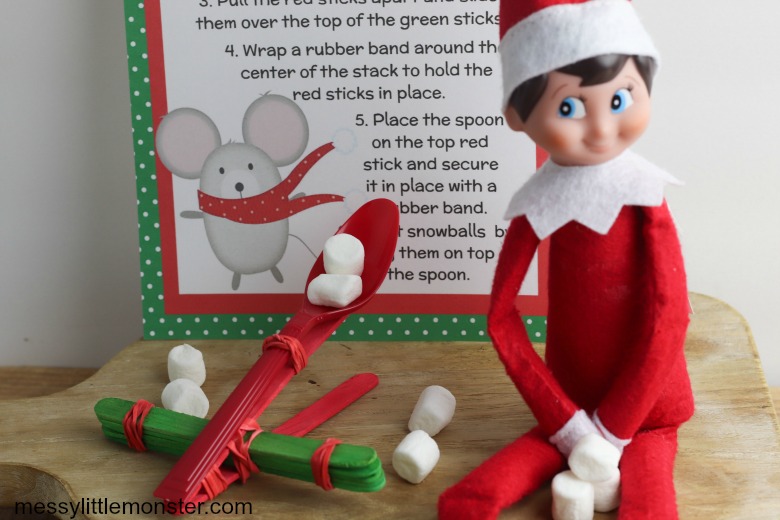 Marshmallow catapult - elf on the shelf printable - Messy Little Monster