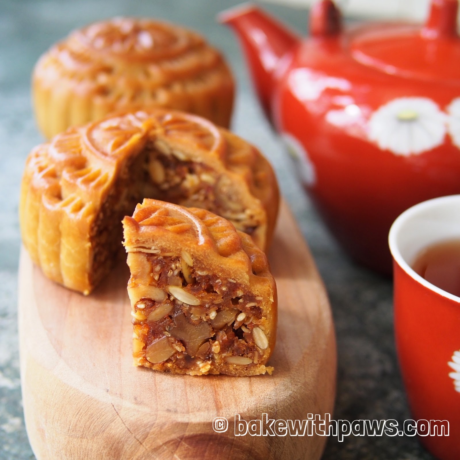 Five Nuts Mooncake with Sambal Dried Shrimp - BAKE WITH PAWS