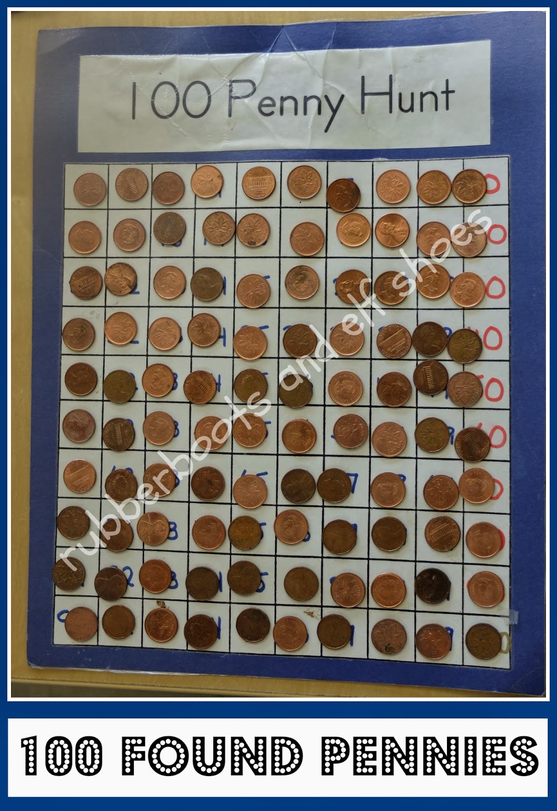 100 penny hunt for 100 days in school - rubber boots and elf shoes