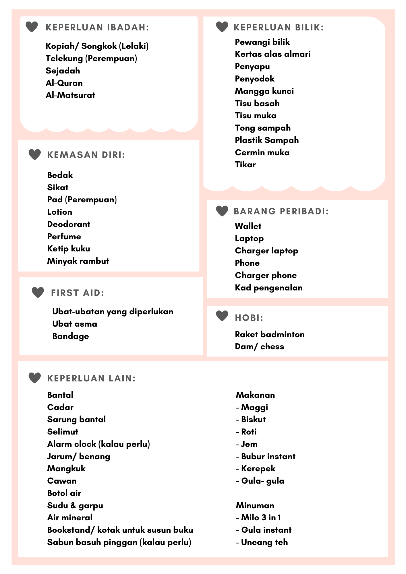 Blog 3 || Checklist Barang Masuk Asrama / Kolej.