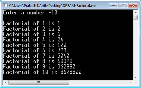 program in c to find 1 to n numbers of factorial