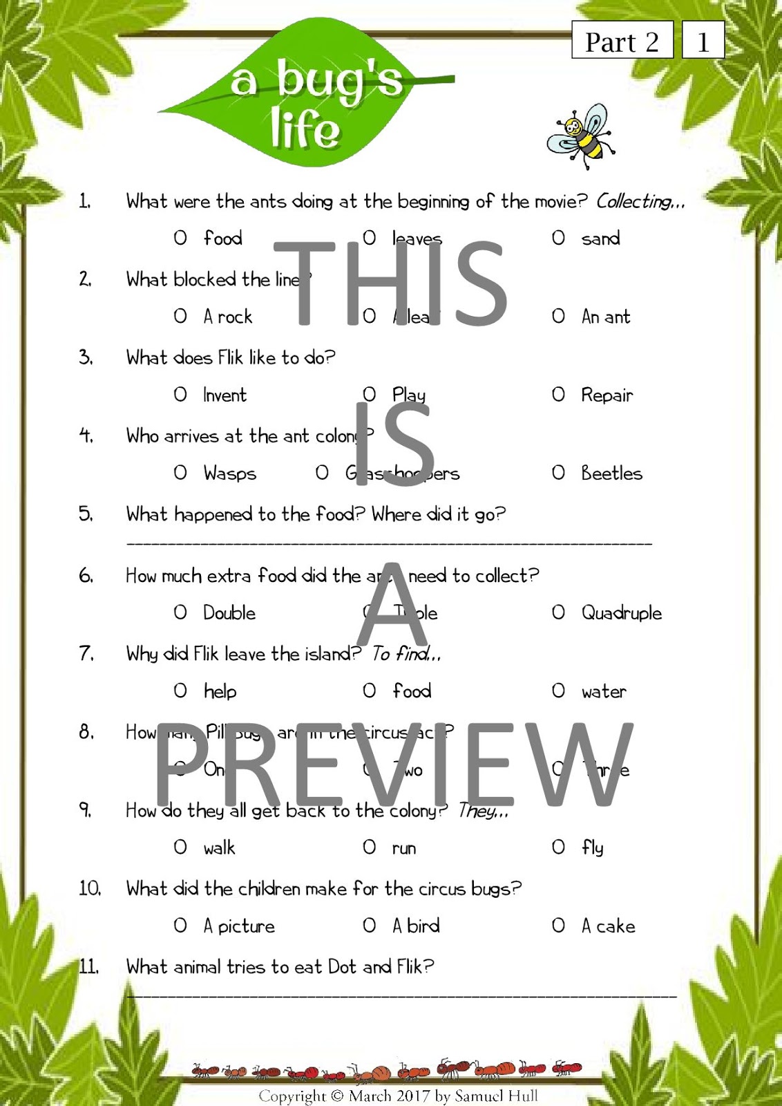 A Bug's Life (1998) - Movie Comprehension Questions + Activities ...