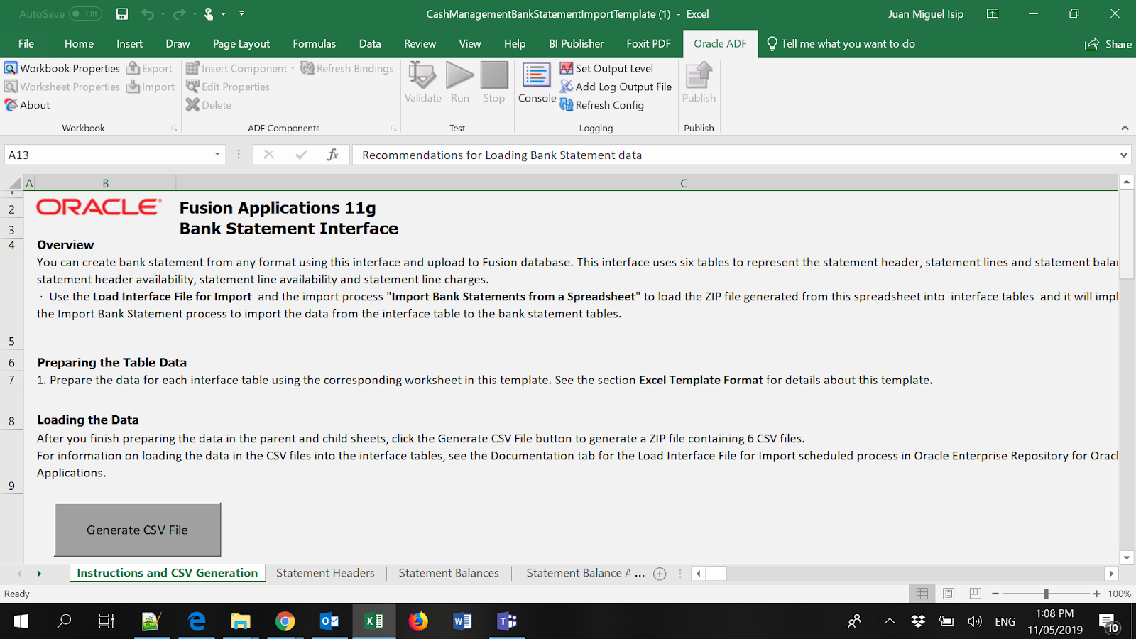 The Oracle Prodigy Create And Upload Bank Statements From A Spreadsheet In Oracle Fusion