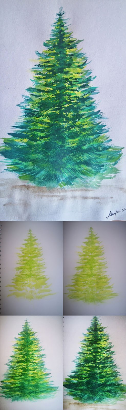 How to Draw a pine tree in watercolor. Best ideas for drawing tutorial ...