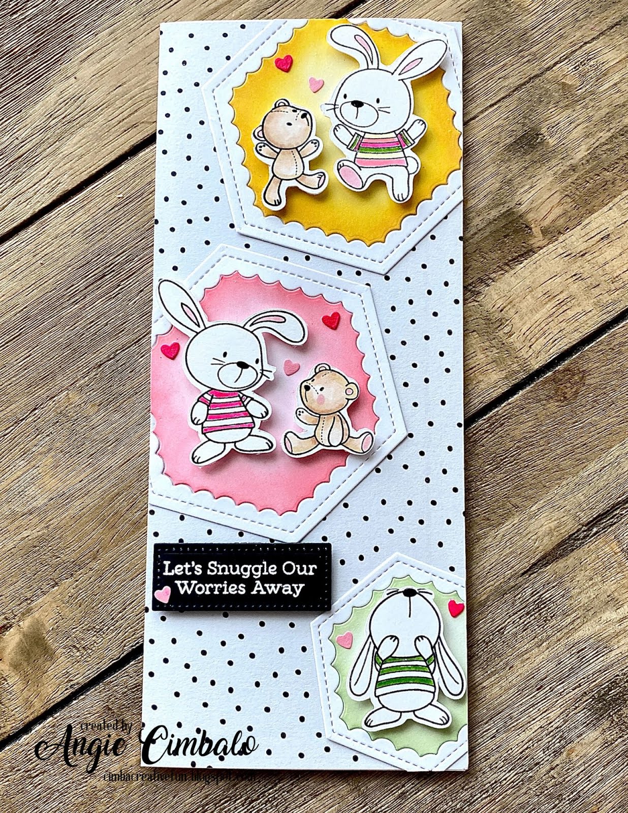 Cimbacreativefun: Let's Snuggle Our Worries Away Slimline Card