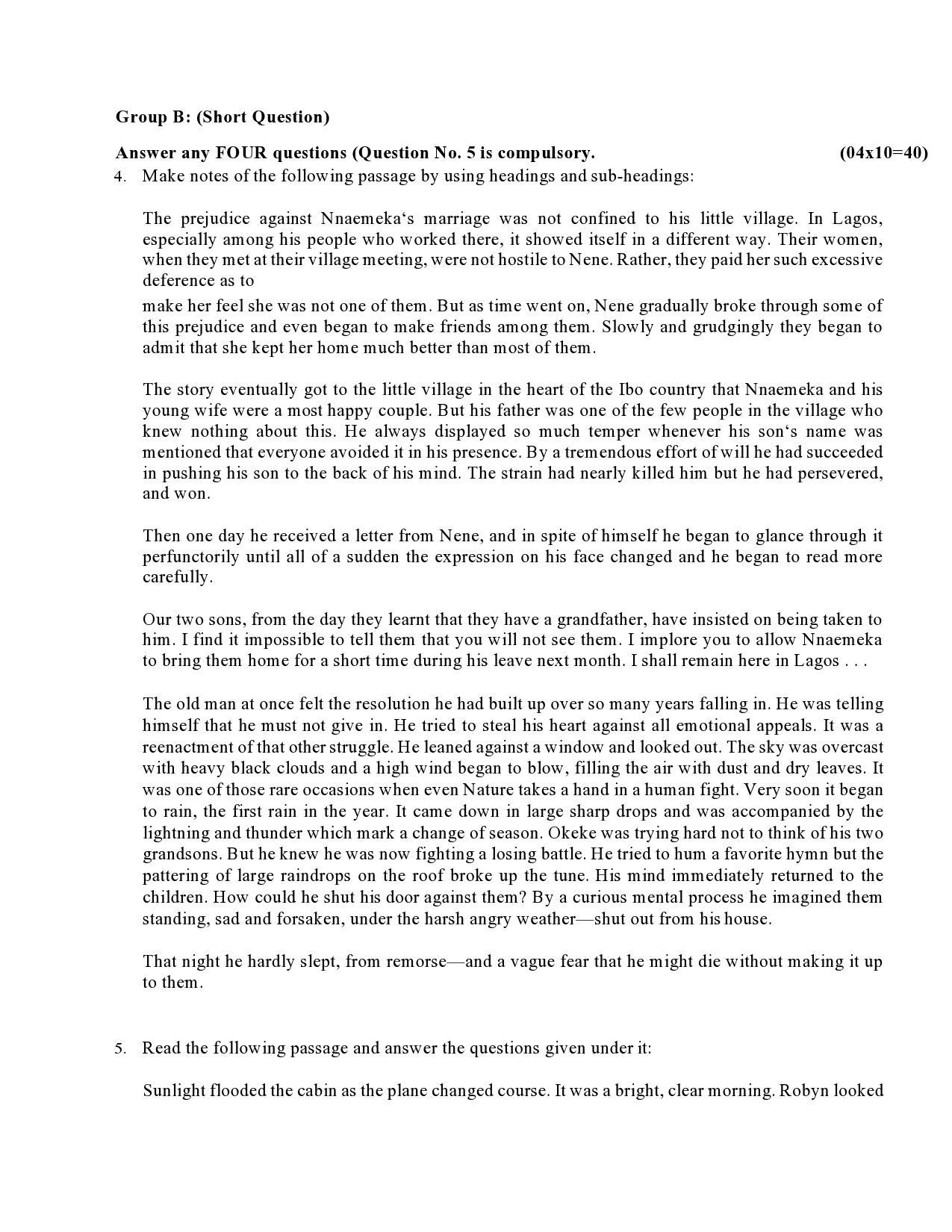 Question Model for BA/BSW for Compulsory English, TU Format
